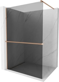 Mexen Kioto+, sprchová zástěna Walk-In s poličkou a věšákem 100 x 200 cm, 8mm šedé sklo, měděný matný profil, 800-100-121-65-40