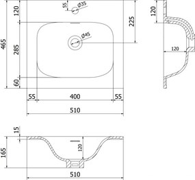 Mexen Vela, umyvadlo na zapuštění 51 x 46,5 cm, bílá matná, 25235001