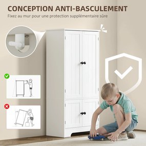 HOMCOM Kuchyňský K cabinet s Úložným Prostorem a Nastavitelnými Policemi pro Jídelnu a Obývací Pokoj, 58,2 x 30 x 123 cm, bílý