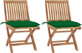 vidaXL Zahradní židle 2 ks podušky masivní teak [3062449] Barva: Zelená