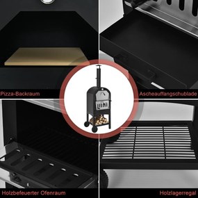 Costway Wood Fired Pizza Oven Volně stojící zahradní gril se 2 kolečky Heavy