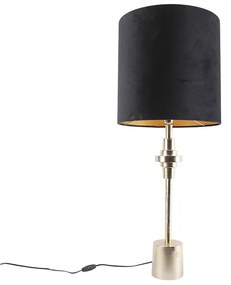 Art Deco stolní lampa zlatý sametový odstín černý 40 cm - Diverso