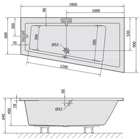 Polysan ANDRA R SLIM asymetrická vana 180x90x45cm, bílá - 78771S