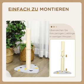 Škrabací podložka PawHut pro kočky s plyšovým designem a hracím míčkem, robustní jutový provaz, kompaktní rozměry 35 x 35 x 62 cm, světle šedá a béžo…