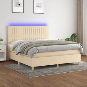 Box spring postel s matrací a LED krémová 180x200 cm textil,  3135618