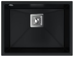 Sink Quality Argon 60, kuchyňský granitový dřez 550x420x225 mm + chromový sifon, černá, SKQ-ARG.C.1KBO.60.X