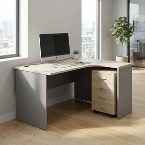 Sestava kancelářského nábytku SimpleOffice 2, 140 cm, pravá, dub světlý / šedá