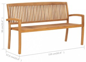 Stohovatelná zahradní lavice s poduškou 159 cm masivní teak