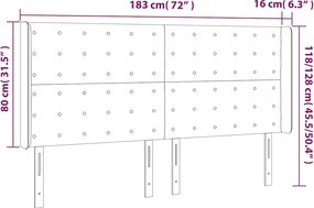 Čelo postele s LED černé 183 x 16 x 118/128 cm samet 3124544