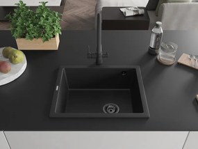 Mexen Pedro granitový dřez 1-komorový 560 x 460 mm, černý, černý sifon - 6508561000-77-B