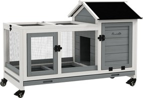 Dřevěná klec pro trpasličí králíky PawHut, 108 x 58 x 73,5 cm, malá zvířecí klec s venkovním výběhem, kolečky, skládací střechou, trpasličí králičí k…
