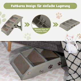 Costway Pet Schody se 4 schody Přenosný šplhací žebřík Bezpečná rampa pro – šedá