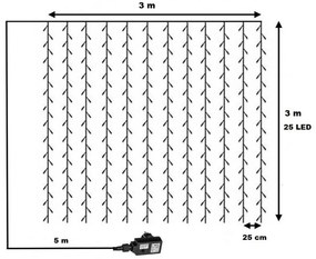 VOLTRONIC® 59570 Vánoční osvětlení - světelný závěs - 3x3 m barevná 300 LED