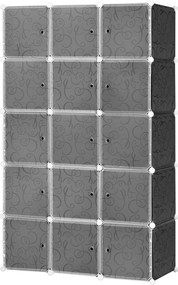 HOMCOM DIY systém polic pro šatníky s 2 velkými a 9 malými kostkami - DIY organizér, botník, úložný regál na knihy a hračky, černý 111 x 47 x 183 cm |