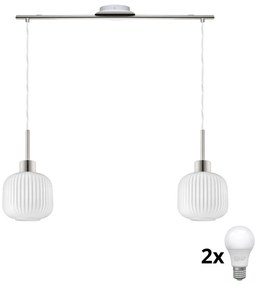 LED Lustr na lanku HARMA 2xE27/60W/230V matný chrom/bílá