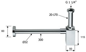 Sapho umyvadlový sifon 1'1/4 odpad 32mm hranatý černá SI415 Koupelny Bernold