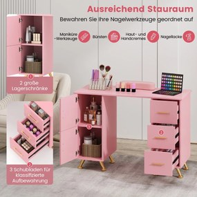 Costway Manikúrní stůl se zásuvkami, skříňkami a zápěstním stolkem na manikúru