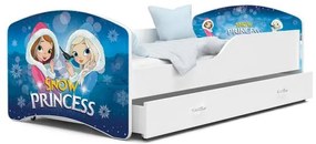 Dětská postel IGOR  80x180  cm v bílé barvě se šuplíkem SNĚŽNÉ PRINCEZNY