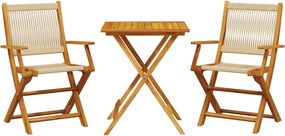 3dílný bistro set béžový polypropylen a masivní dřevo 3281807