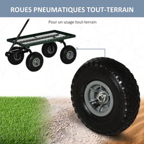 Outsunny zahradní vozík transportní vozík ruční 4-kolový 94L x 48,5Š x 100V cm max. 150 kg kovový zelený | Aosom
