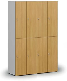 Dřevěná šatní skříňka S4 s úložnými boxy, 4 boxy, demont, cylindrický zámek, šedá/dub přírodní