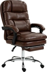 HOMCOM ergonomická kancelářská židle s opěrkou nohou, PU, taštičkové pružiny, sklopná do 155°, vysoká opěrka zad, opěrka hlavy, hnědá