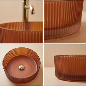 Rea Suri, skleněné umyvadlo na desku 360x360x115 mm, amber-hnědá, REA-U3613