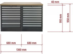 AKČNÍ SET Dílenská skříňka MB-TGC1307 a MB-TGC1309 s dřevěnou pracovní deskou MB-TGW53