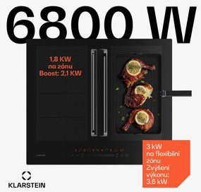 Klarstein Chef-Fusion Down Air System, indukční sporák + DownAir digestoř, 60 cm, 600 m³/h EEC A
