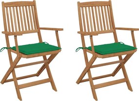 vidaXL Skládací zahradní židle s poduškami 2 ks masivní akáciové dřevo [3064591] Barva: Zelená