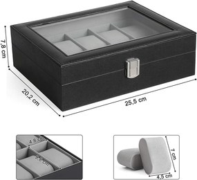 Box na hodinky Watch1, 25,5x7,8x20,2 cm, černá/šedá