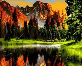 NORIMPEX Malování podle čísel Hory nad rybníkem na podzim / 40x50 cm
