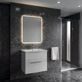 Sapho Cirasa koupelnový set skříňka 60 cm s úzkým umyvadlem a LED zrcadlem 2x zásuvka bílá lesk KSET-112