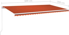 Ručně zatahovací markýza s LED světlem 600x300 cm oranžovohnědá 3068965