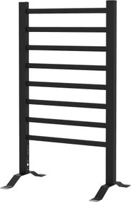 HOMCOM elektrický ohřívač ručníků, montáž na stěnu nebo stojan, 8 tyčí, časovač 2/4 hodiny, hliníková slitina, 53x35x90 cm, černá