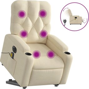 Elektrické zvedací masážní polohovací křeslo krémové textil 3204755