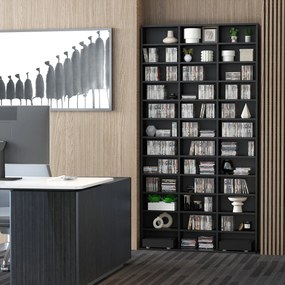 HOMCOM Regál na CD/DVD pro 1116 CD, 36 výškově nastavitelných přihrádek, 102 x 24 x 195 cm, Černý
