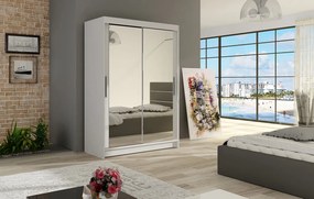 Nejlevnější šatní skříň MIAMI VII. s posuvnými dveřmi celozrcadlová 120/200/58 bílá mat