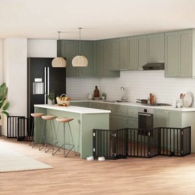 Zábrana pro psy s dvířky skládací 9 panelů černá 450 cm topol 3155541