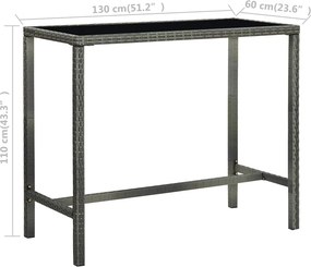 Zahradní barový stůl šedý 130 x 60 x 110 cm polyratan a sklo 313462