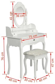 vidaXL Toaletní stolek se zrcadlem a stoličkou bílý