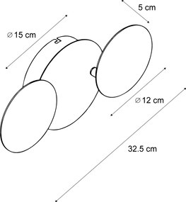 Moderní nástěnné svítidlo černé se zlatou vč. LED 3-stupňové stmívatelné 3-světelné - Sunrise 3