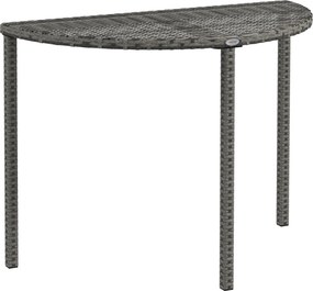 Outsunny Balkonový Stůl Zahradní Boční Stůl Zahradní Nábytek Polokruhový Ratanový Metalický Šedý 100 x 50 x 74 cm | Aosom