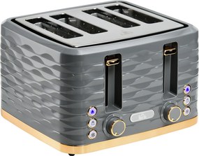 HOMCOM Toustovač pro 4 plátky se 7 stupni opékání, vysoké vyjmutí, funkce ohřívání/rozmrazování/zrušení, šedý vlnitý vzhled