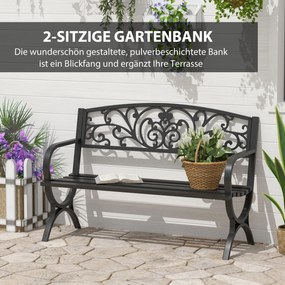 Outsunny dvoumístná zahradní lavička 240 kg nosnost, vhodná pro vnitřní i venkovní použití 127x60x85 cm černá