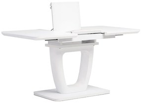 Jídelní stůl 110+40x75 cm, bílá 4 mm skleněná deska, MDF, biely matný lak - HT-430 WT