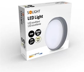 SOLIGHT LED venkovní svítidlo 20W, 1500lm, 4000K, IP54, 20cm, kruhové šedé