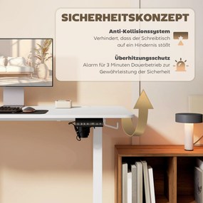 Vinsetto Výškově nastavitelný stůl 140x70cm Elektrický počítačový stůl 4 Paměť Ergonomické sedadlo Stojící stůl Háček proti kolizi Bílý