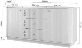 Komoda Vesper 160 cm se zásuvkami - kašmírová / ořech / zlaté úchytky