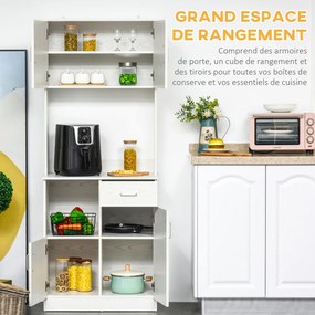 HOMCOM Kuchyňský Buffet Kuchyňská Skříň Multi-Úložná 4 Dveře 1 Zásuvka Polička + Velký Pracovní Pult 71 x 41 x 178 cm Bílý MDF